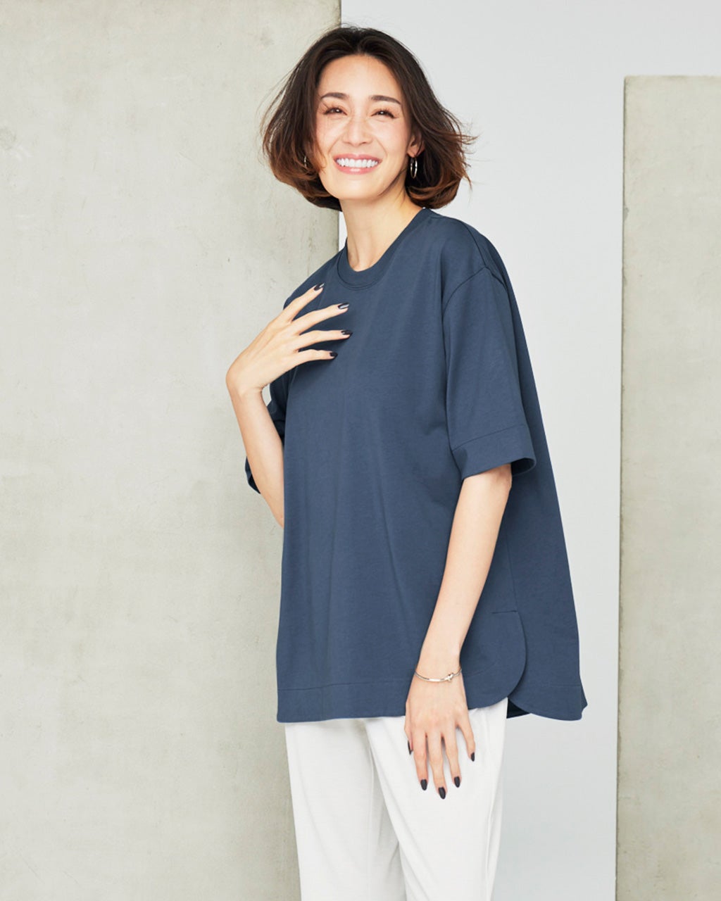 高密度シルコットン・5分袖ロングT/64㎝/40代50代からの 高密度シルコットン・5分袖ロングT/64㎝/40代50代からの